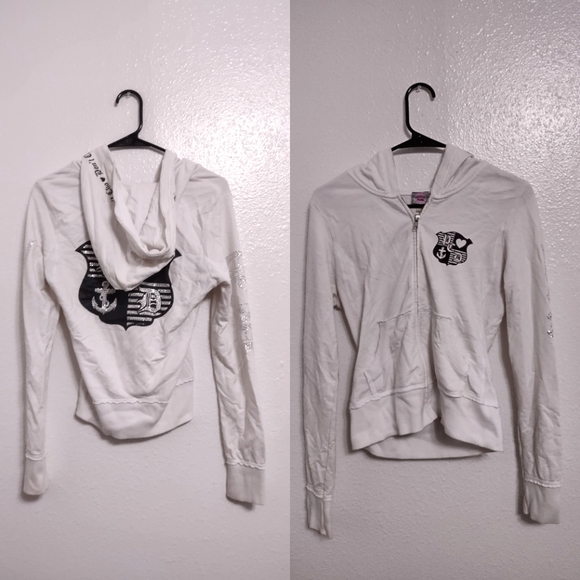 Pussycat Dolls Tops White Pussycat Dolls Dont Cha Bedazzled Zipup Hoodie Size Large Poshmark